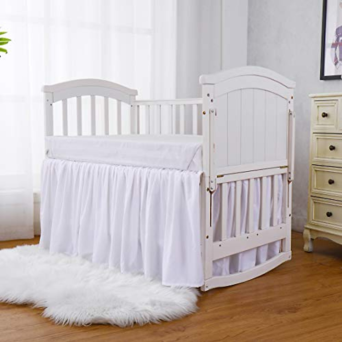Crib Skirt Dust Ruffle, 100% Egyptian Cotton 400 Thread Count Soft Breathable Crib Bedding Skirt for Baby, Boys and Girls, Fading Resistant (White)