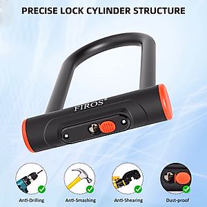 FIROS Bike U Lock with Cable Heavy Duty Bike Lock, 16mm Bicycle Lock with Security Cable and Sturdy Mounting Bracket for Road Bike Mountain Bike Motorcycle and More (Black, Small with 5FT Cable)