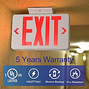 TANLUX Red Exit Sign, LED Emergency Exit Light with Battery Backup, UL Listed, AC 120/277V, Exit Signs with Emergency Lights, Commercial Emergency Lights for Business - 1 Pack