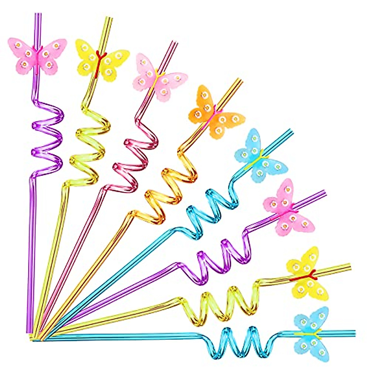 25 Reusable Butterfly Straws for Butterfly Birthday Party Supplies Favors with 2 Cleaning Brushes