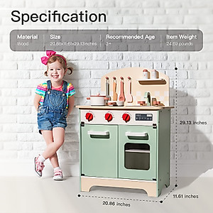 ROBOTIME Wooden Play Kitchen for Kids, Realistic Toddler Kitchen Set, Wood Chef Pretend Kids Kitchen Playset, Toy Kitchen for Kids Boys Girls Ages 3 to 8 (Green)