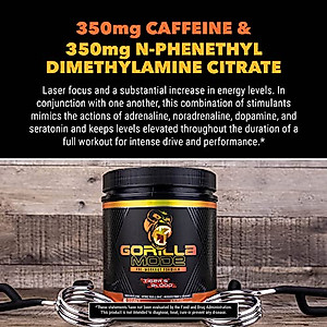 Gorilla Mode Pre Workout - Massive Pumps · Laser Focus · Energy · Power - L-Citrulline, Creatine, GlycerPump™, L-Tyrosine, Agmatine, Kanna, N-Phenethyl Dimethylamine Citrate - 604 Grams (Cherry)