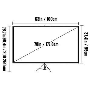 VEVOR Tripod Projector Screen with Stand 70 inch 16:9 4K HD Projection Screen Stand Wrinkle-Free Height Adjustable Portable Screen for Projector Indoor & Outdoor for Movie, Home Cinema, Gaming, Office
