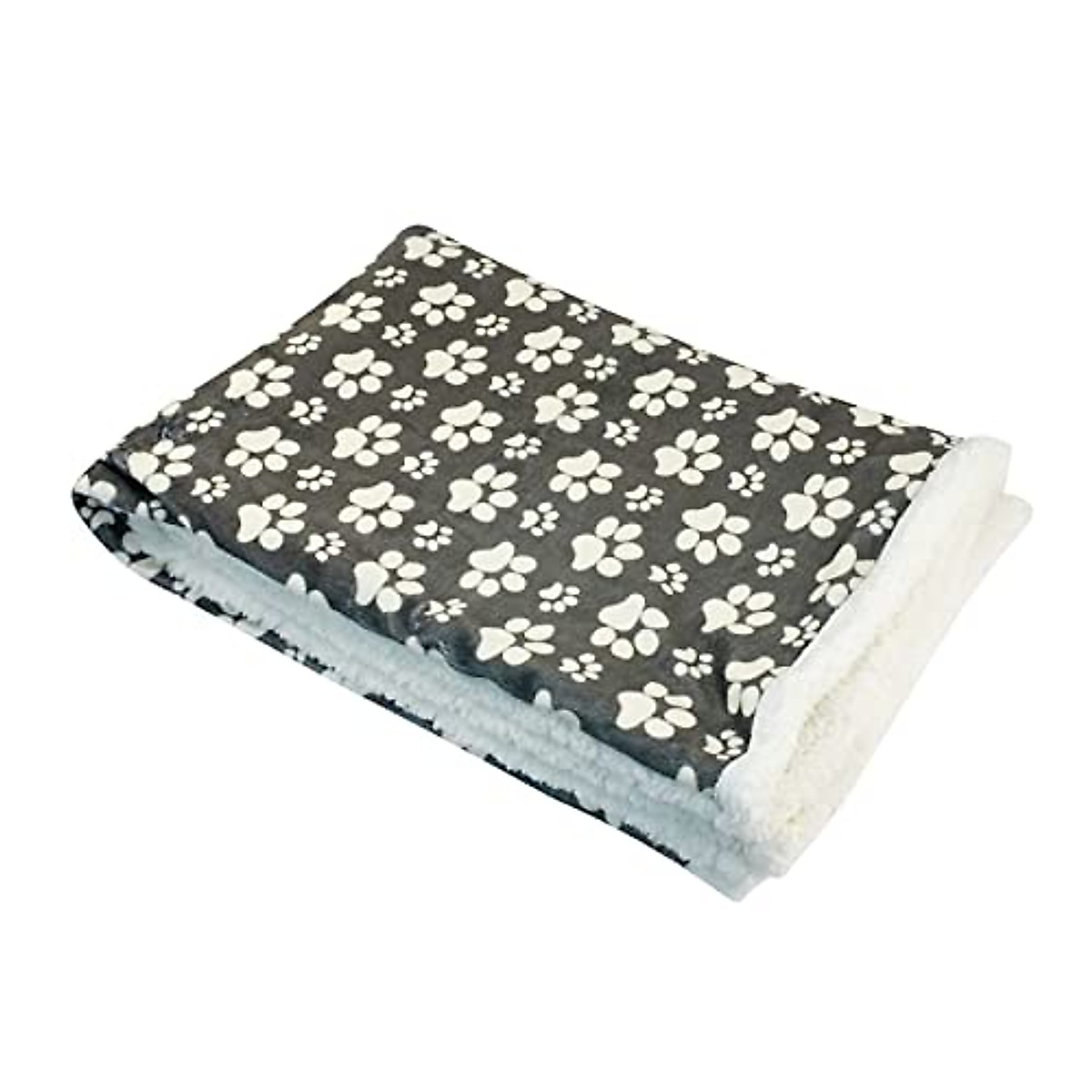 long rich Printed Dog paw Flannel Reverse to Sherpa Throw Blanket, Gray, by Happycare Textiles