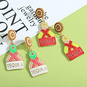Fashion Cute Animal fruits Sparkling Crystal Earrings for Women Summer Beaded Statement Jewelry - Perfect for Beach Holidays and Parties(Tequila bottle - White)