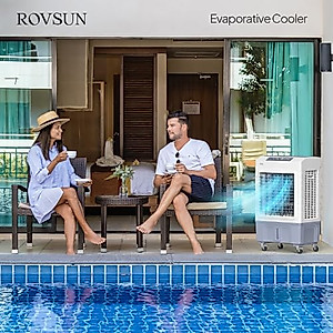 ROVSUN 10.5Gallon Evaporative Air Cooler, 2600CFM Portable Swamp Cooler with Remote Control, Oscillation, 3 Speeds, 7.5H Timer & 40L Water Tank, 3-IN-1 Cooling Fan for Home Office Garage Outdoor