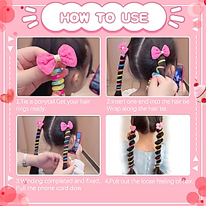 Colorful Telephone Wire Hair Bands Bowknot Braided Flower Telephone Cord Hair Ties Ponytail Holder Phone Cord Spiral Hair Ties for Kids (Colorful)