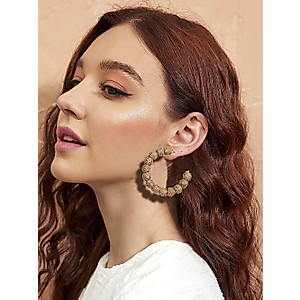 BSJELL 4 Pairs Rattan Earrings Hand Woven Geometric Statement Hoop Straw Wicker Braid Earrings Summer Beach Bohemian Drop Dangle Earrings for Women (A:Rattan Ball Hoop)