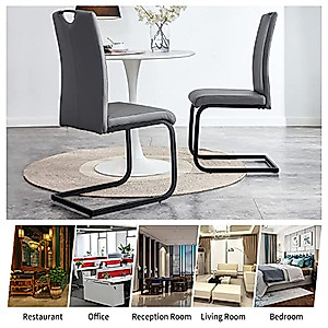 Modern Dining Chairs, PU Leather Side Dining Room Chairs Set of 2, Upholstered Kitchen Chairs with Padded Seat, High Back Accent Chairs with Metal Base for Dining Room, Waiting, Living Room Grey
