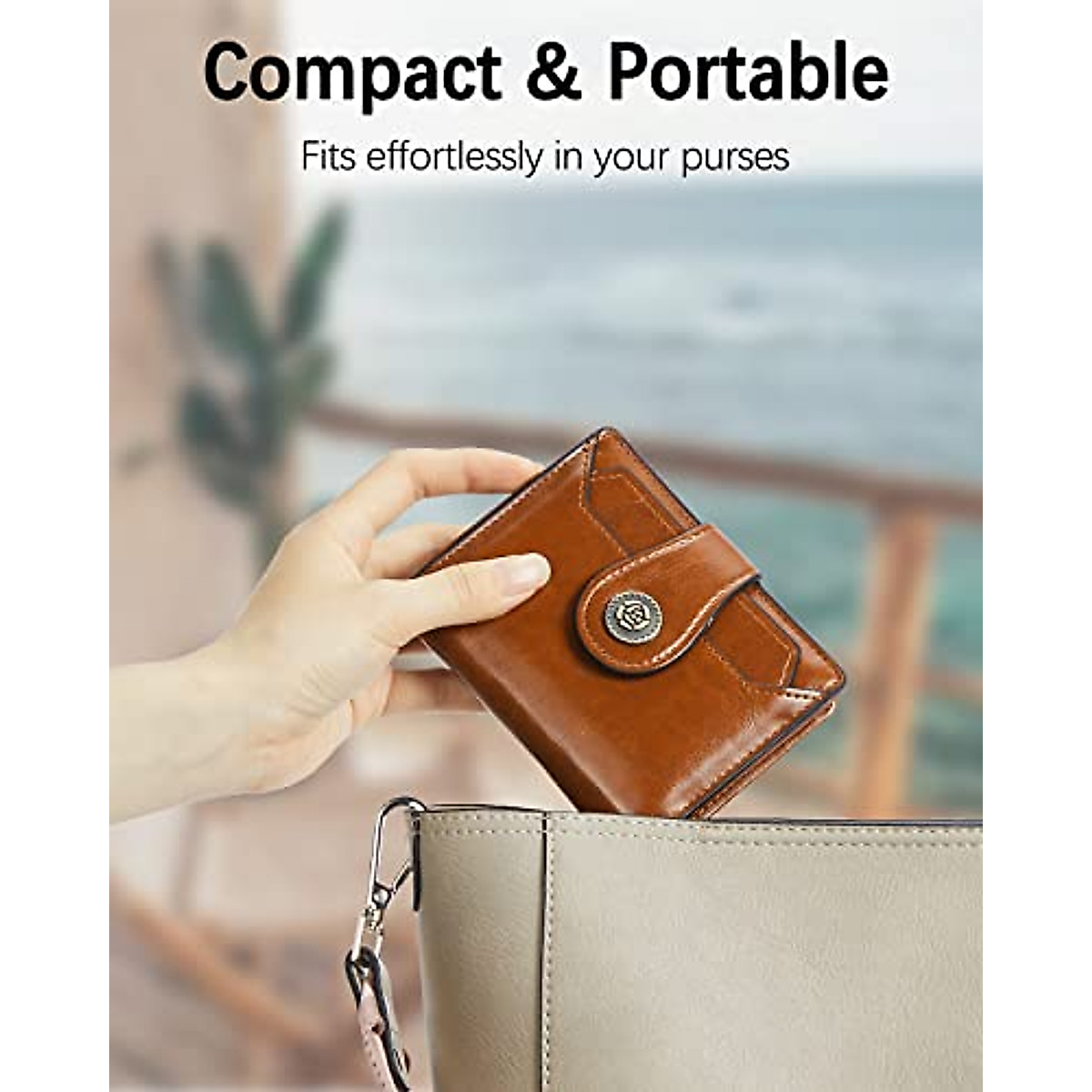 BOSTANTEN Women Leather Wallet Small RFID Blocking Bifold Zipper Pocket Wallet Card Case with ID Window Brown