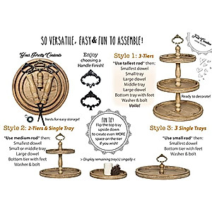 3 Tiered Tray Wooden Serving Stand by Felt Creative Home Goods. Large Beaded Tray for Home Decor Display Farmhouse Country Decoration Kitchen or Dining. Includes 3 Finial Custom Handles (Brown)