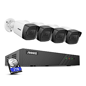ANNKE H500 8CH 4pcs 3K 5MP Camera PoE Security System, H.265+ NVR with 2TB Hard Drive, Outdoor Bullet IP Cam, Color Night Vision, Built-in Mic&SD Card Slot, Smart Motion Detection, Works with Alexa