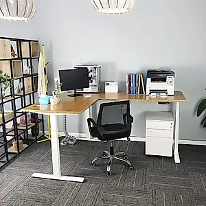 VWINDESK VJ301 L Shaped Electric Height Adjustable Standing Corner Desk Frame Only W/Triple Motor, Ergonomic Sit Stand Up Height Adjustable Steel Base with Digital Memory Keypad (White)