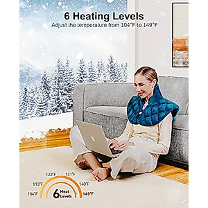 Weighted Heating Pad for Neck and Shoulders Pain Relief, Haimmy 3lb Electric Heated Neck Wrap, Fast-Heating with 6 Heat Settings, 11 Auto-Off Timers with Countdown Display, Removable Cover - 16"x20"
