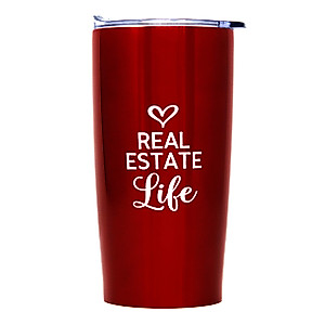 Calendars and More, Inc. Real Estate Agent Vaccum Insulated Tumbler 20oz Travel Mug with Slide Lid - Keep Drinks Hot or Cold - By Real Estate Supply Store (Red, Real Estate Life)