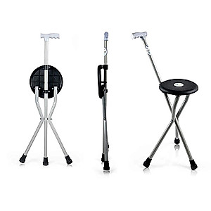 Cane Stool,Foldable Walking Sticks Stool,Walking with Seat Aluminum Alloy Crutch Chair Tripod Walking Stool Old Man Lightweight Folding Non-Slip Walki