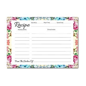Pioneer Woman Style Floral Recipe Cards (50 Pcs) Flower Recipe Cards, Floral Index Cards, Blank Back Recipe Notecards, Perfect for Bridal Shower (50, 4.25" x 5.5")