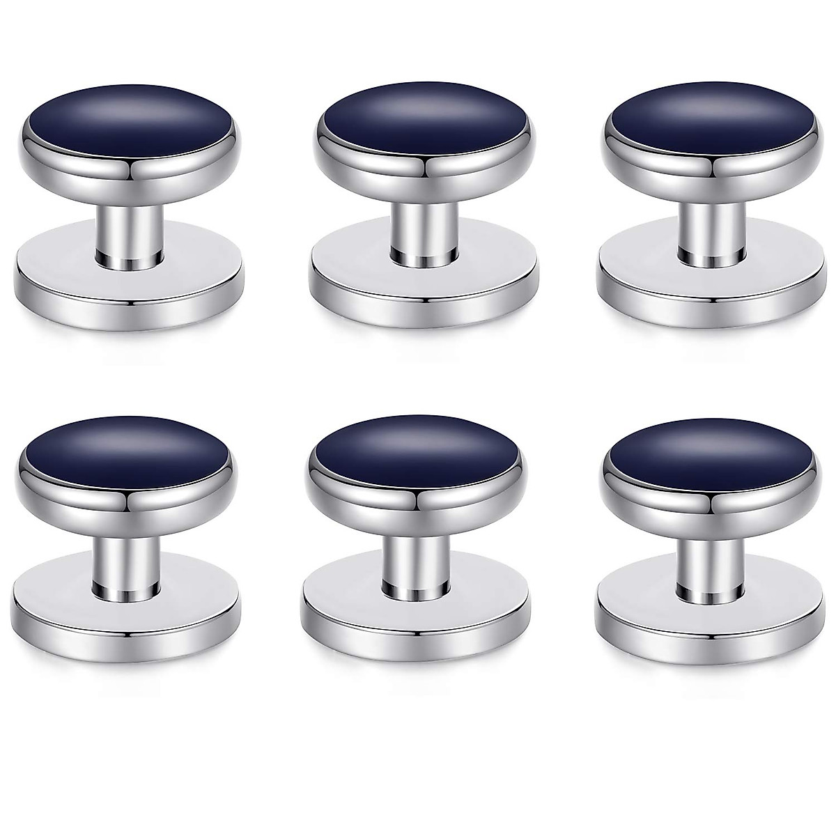 HONEY BEAR 8pcs set Cufflinks And Studs - Black Onyx, for Men Shirts Tuxedo Wedding Gift (Navy Blue with Silver)