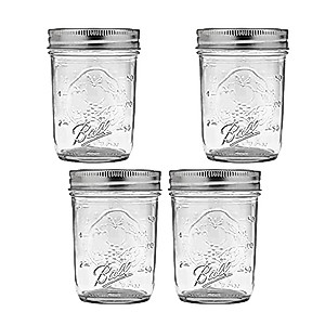 Regular Mouth Mason Jar 8 oz - (4 Pack) - Ball Regular Mouth Mason Jars With Airtight lids and Bands - For Canning, Fermenting, Pickling, Freezing - Glass jar, Microwave & Dishwasher Safe