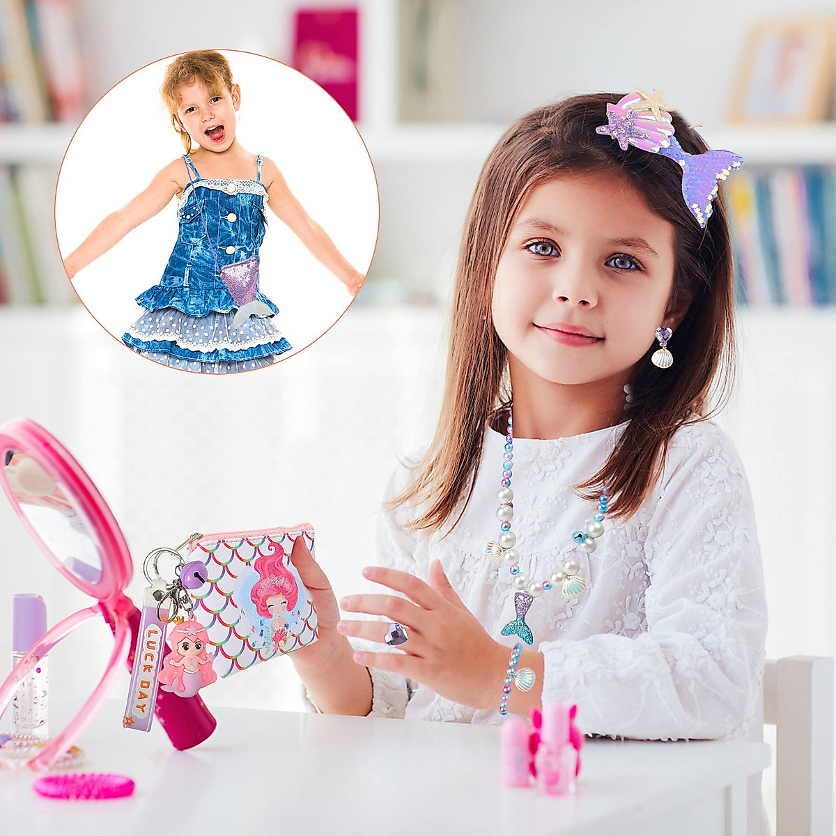 Mermaid Gifts Birthday Gifts for Girls 3 4 5 6 7 8 9 10 11 12 Years Old, Little Mermaid Tail Blanket Mermaid toys Jewelry Makeup Set, Christmas Gifts for Teen Girls