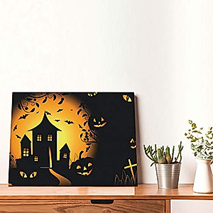 MSGUIDE Wall Art Canvas Halloween Haunted House Decorative Painting for Living Room Bedroom Office (16 Inch X 12 Inch X 1 Panel)