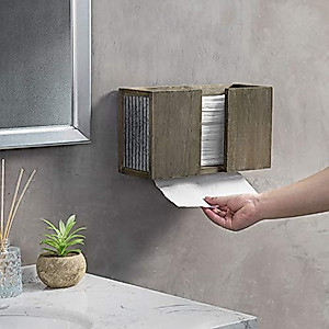 MyGift Paper Towel Holder Countertop, Vintage Reclaimed Style Gray Wood and Galvanized Metal Tabletop or Wall Mounted Folded Paper Towel Dispenser