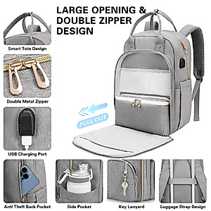 ETRONIK Lunch Backpack for Women, 15.6 inch Laptop Backpack with USB Port, Teacher Nurse Work Backpack with Insulated Cooler Lunch Bag, Travel Bags for Women & Men, Gift, Grey