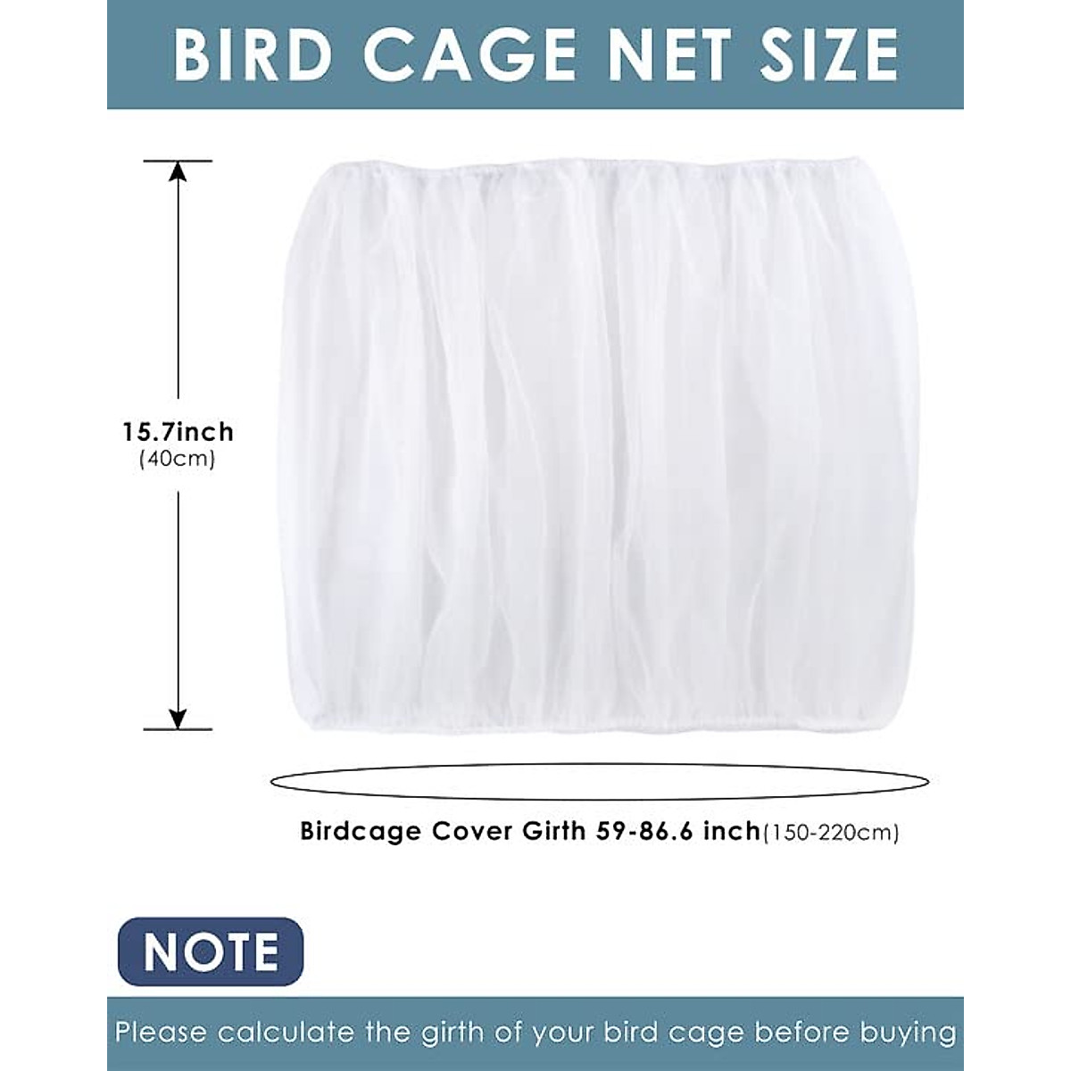 Bissap Bird Cage Seed Catcher, 59-90'' Universal Birdcage Net Nylon Adjustable Elastic Band Stretchy Skirts Mesh Cover for Parrot Cage Seed Guard (Not Include Birdcage)- White