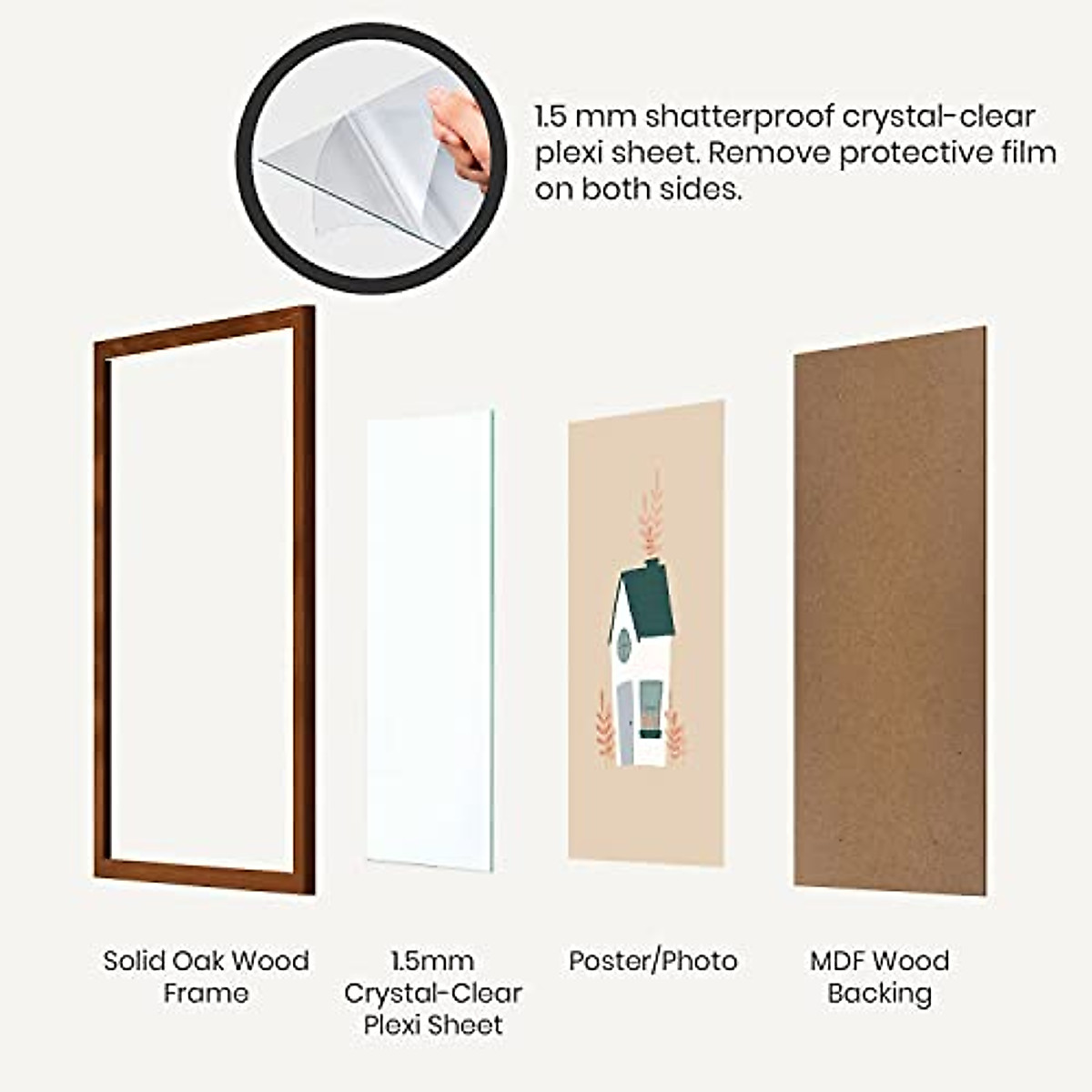 (12x16 in | 31x41 cm) Dark Oak Solid Oak Wood Picture Frame Poster Frame Wall Photo Frame