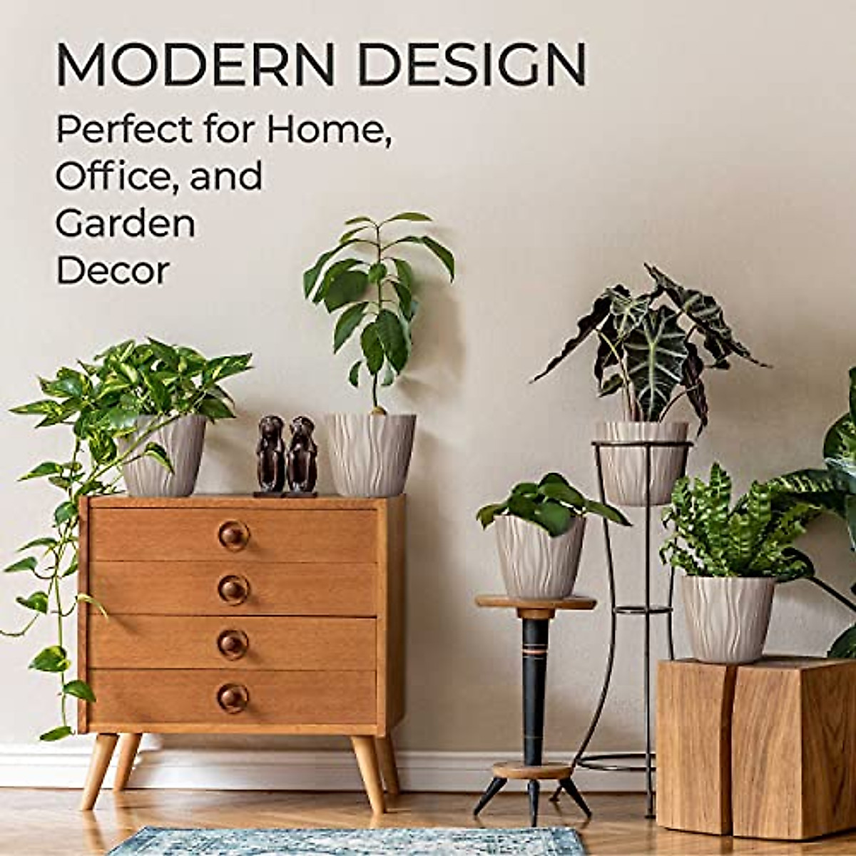 Mueller Austria Plant and Flower Pot 6/1 Set, Heavy Duty 6 Inch European Made Stylish Indoor/Outdoor Decorative Planter, for All House Plants, Flowers, Herbs, Mocha