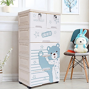 YIPONYT Cute Animals Pattern Plastic Drawers Dresser, Storage Cabinet with 6 Drawers, Tower Closet Drawers Tall Dresser Organizer for Playroom Bedroom Furniture(Polar Bear 19.7" W x 13.8" D x 40" H)