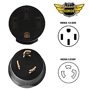 Leisure Cord RV 3-Prong Male Generator Adapter Plug Converter, Nema L5-30P Male to14-50R Female 30A / 50Amp (3-Prong 50 Amp)
