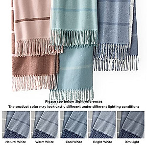 Bedsure Blue Throw Blanket with Tassel Woven Striped Cozy Soft Lightweight Plaid Decorative Blankets Knit Blanket for Couch Chair Bed Sofa in Spring Summer 50" x 60"