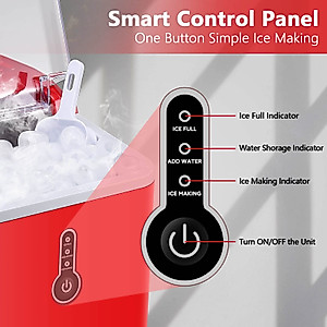 KUMIO Ice Makers Countertop, 26.5 Lbs/24H, 9 Bullet Ice Ready in 6-9 Mins with Ice Scoop and Basket, Compact Portable Ice Maker for Home Office Camping Party RV, Red