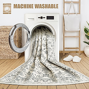 Area Rug Living Room Rugs - 8x10 Large Machine Washable Soft Farmhouse Boho Moroccan Floral Thin Rug Indoor Floor Carpet for Bedroom Under Dining Table Home Office Decor - Grey