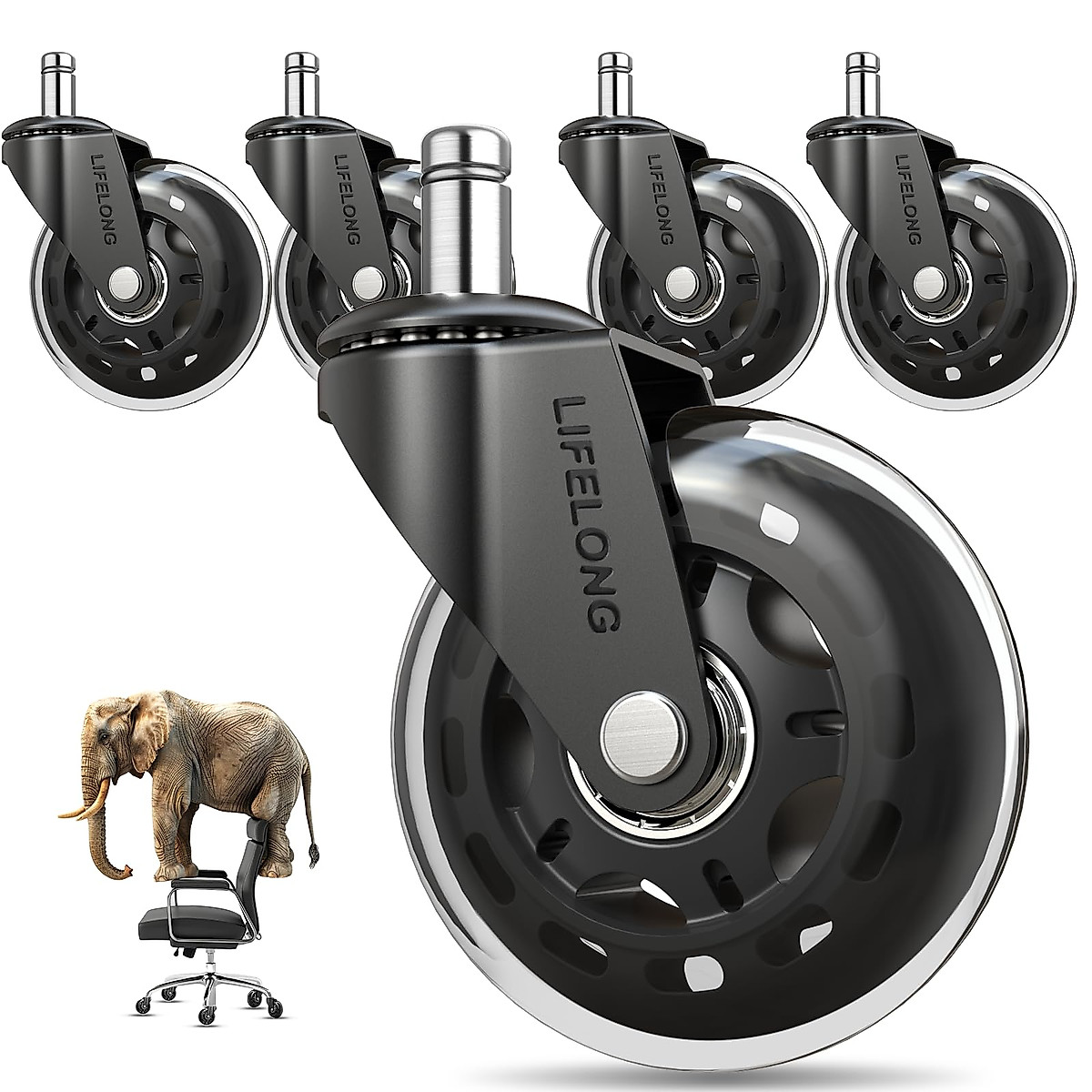 Office Chair Wheels Replacement Rubber Chair casters for Hardwood Floors and Carpet, Set of 5, Heavy Duty Office Chair casters for Chairs to Replace Office Chair mats - Fits 98%