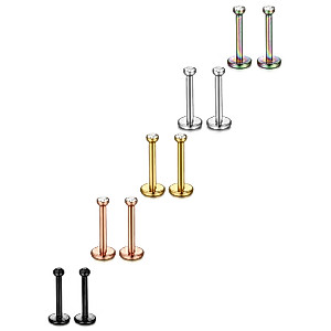 ORAZIO 10Pcs 18G Nose Studs - 316L Stainless Steel Stud Nose Rings for Women CZ Screwback Nose Piercings Cartilage Earrings Lip Rings Small Flatback Stud Earrings for Sensitive Ear Internally Threaded