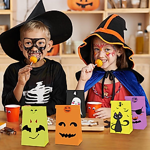 24 Pcs Halloween Treat Bags Set with Stickers, Assorted Paper Gift Candy Bags Including Ghosts, Cats, Pumpkins, and Spiders Designs for Trick-or-Treat, Goodie Bags, Party Favors, and Classroom Gifts