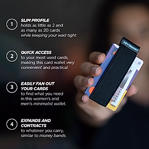 KeySmart - Elastic Wallet band to Keep Your Cards and Money More Secured - Stretchable and Minimalist Money Band for Men and Women - Rubber band Wallet for Cards, License, Cash (Black)