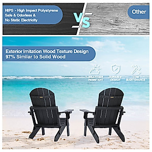 Folding Adirondack Chairs Set of 4, All Weather Resistant Plastic Chairs with Cup Holder, Fold or Unfold Easily in 1 Second, Outdoor Chairs for Patio, Garden, Backyard Deck, Lawn Fire Pi t- Black