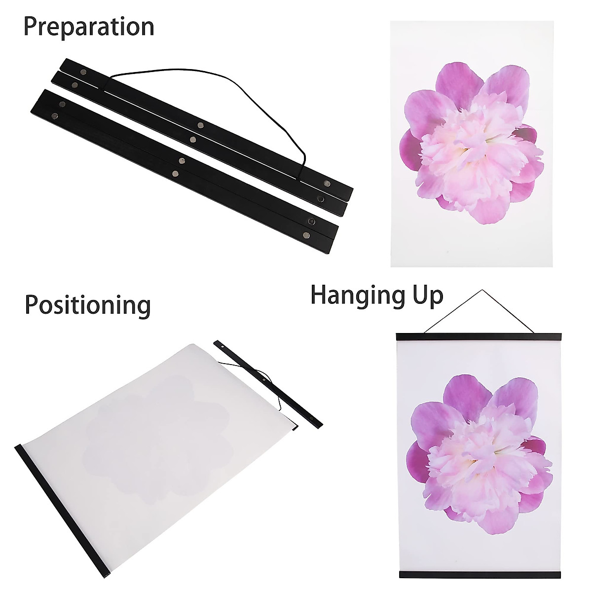 Aynoo Magnetic Poster Hanger Frame, 16x24 16x22 16x20 Poster Frame, 16 Inch Wide Magnetic Hanger Picture Frame,Black,2Pack