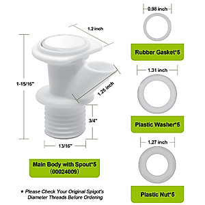 LERGNA 5-Pack Push Button Spigot Kit Replacement Compatible with Igloo Coolers 2, 3, 5&10 Gallon, Replacement Spout for Igloo Water Jug, Beverage Cooler Valve with Gaskets and Nut, BPA Free, PP,White