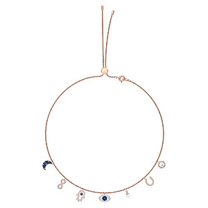 SWAROVSKI Symbolica Collection Women's Choker-Style Necklace, with Seven Blue and White Crystal Charms and Rose-Gold Tone Finished Chain