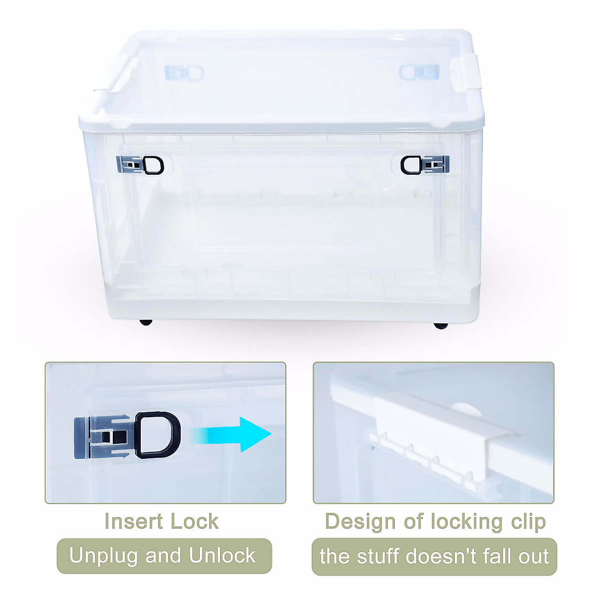 Stackable Storage Bins, 48.7 QT Closet Organizers and Storage, Collapsible Clear Storage Bins with Lids and Wheels for Bedroom Toy Storage Bins Pantry Storage Organizer Bins