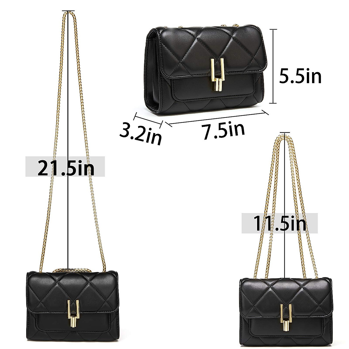 Duomier Small Quilted Purse Crossbody Bag for Womens Gold With Chain Strap Fashion Female Girl Mini 25 (Black)