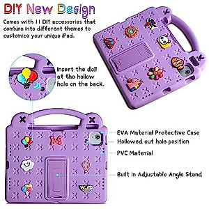for iPad Air 5th/4th Generation Case,iPad 10th Generation Case 10.9'', iPad Pro 11 Inch Case 2022 2021 2020 with Straps Stand Handle Pencil Holder DIY Accessories,EVA Shockproof Cover for Kids-Purple