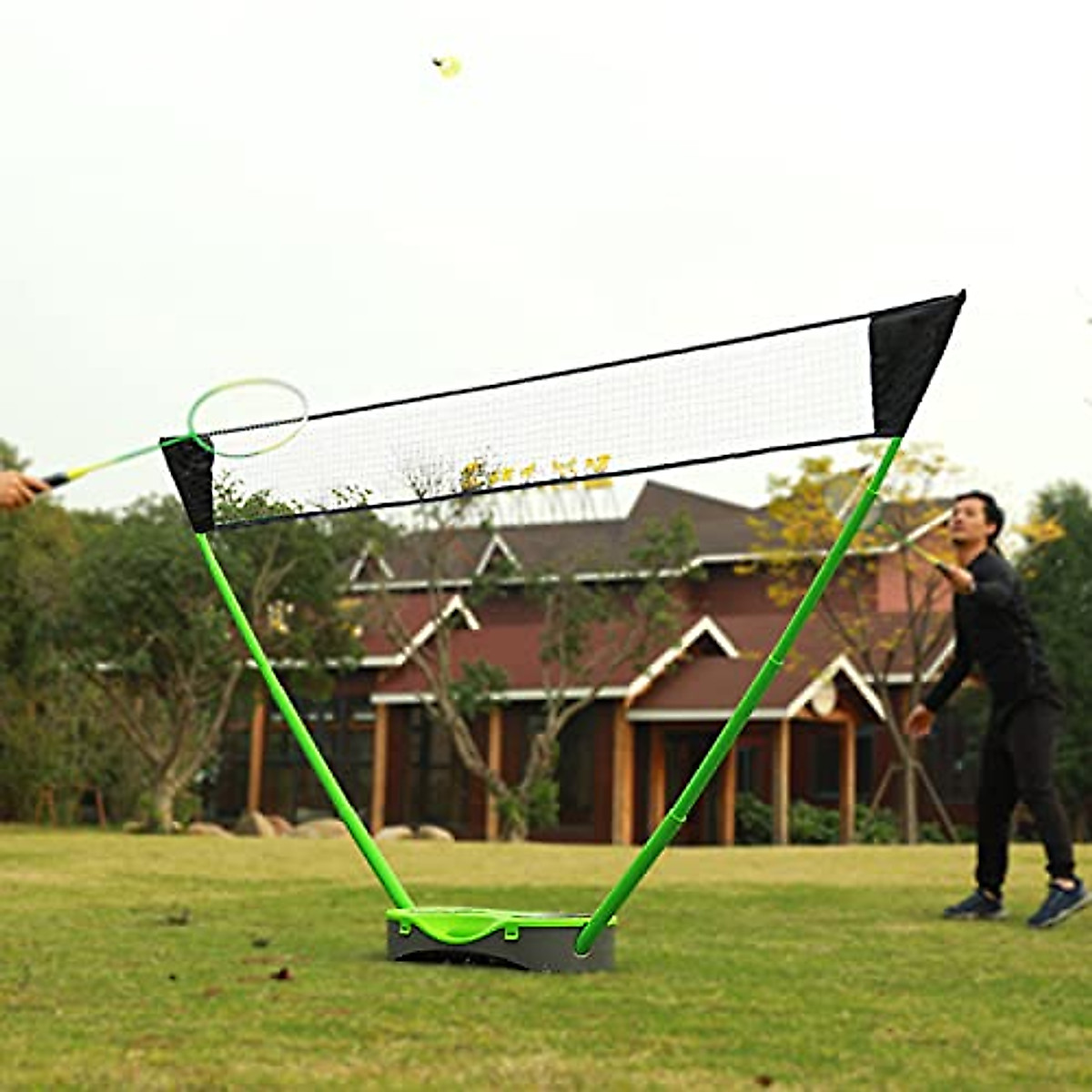 FBSPORT Portable Badminton Net Set with Storage Base, Folding Volleyball Badminton Net with 2 Badminton Rackets 2 Shuttlecocks 10x5 ft Net, Easy Setup for Beach Backyard Combo Set Sport Games