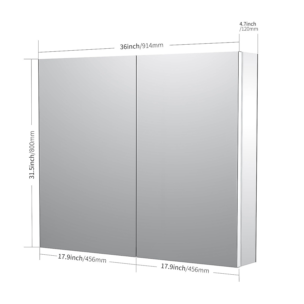 Sunrosa Medicine Cabinet with Mirror, 36" W×31.5" H Bathroom Tempered Glass Mirror Medicine Cabinet, Wall-mountable and Recessed-in Medicine Cabinet for Bathroom, 2 Symmetrical Doors Medicine Cabinet