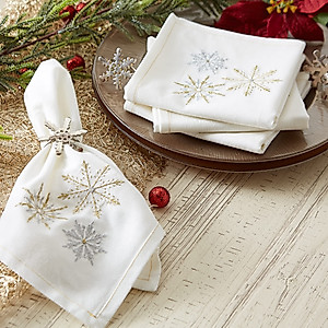 DII Holiday Dining Table Linen Sparkle Metallic Kitchen Décor, Napkin Set, 20x20, Gold & Silver Snowflakes, 6 Piece