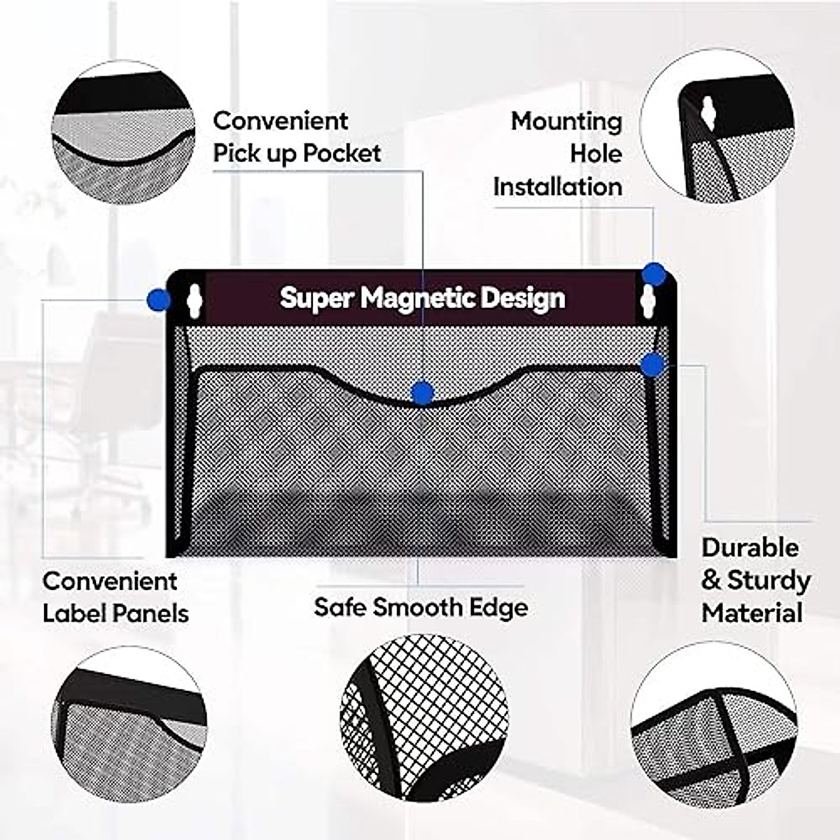 LQPAFZ Magnetic File Holder 3 Pockets File Folder Organizer, Office Hanging Magazine Rack for Refrigerator, White Board, No Drilling Paper Document Holder Mail Organizer for File Cabinets